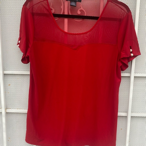 Adele & May | Tops | Adele May Woman Ss Large Red Top Partial Sheer Adorned With Pearl Accents ...